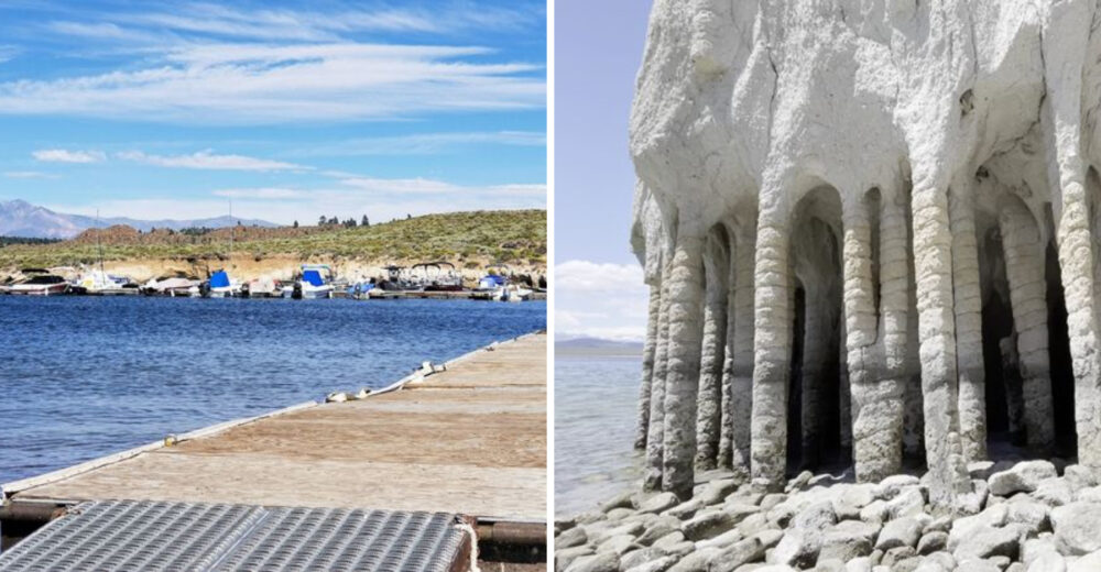 A Remote Central California Lake With Cathedral-Like Stone Columns ...